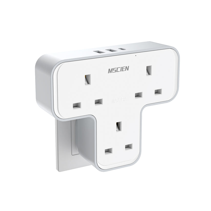 Plug Extension Socket, Plug Adapter 3 Way with 3 USB(1 Type-C) – MSCIEN ...