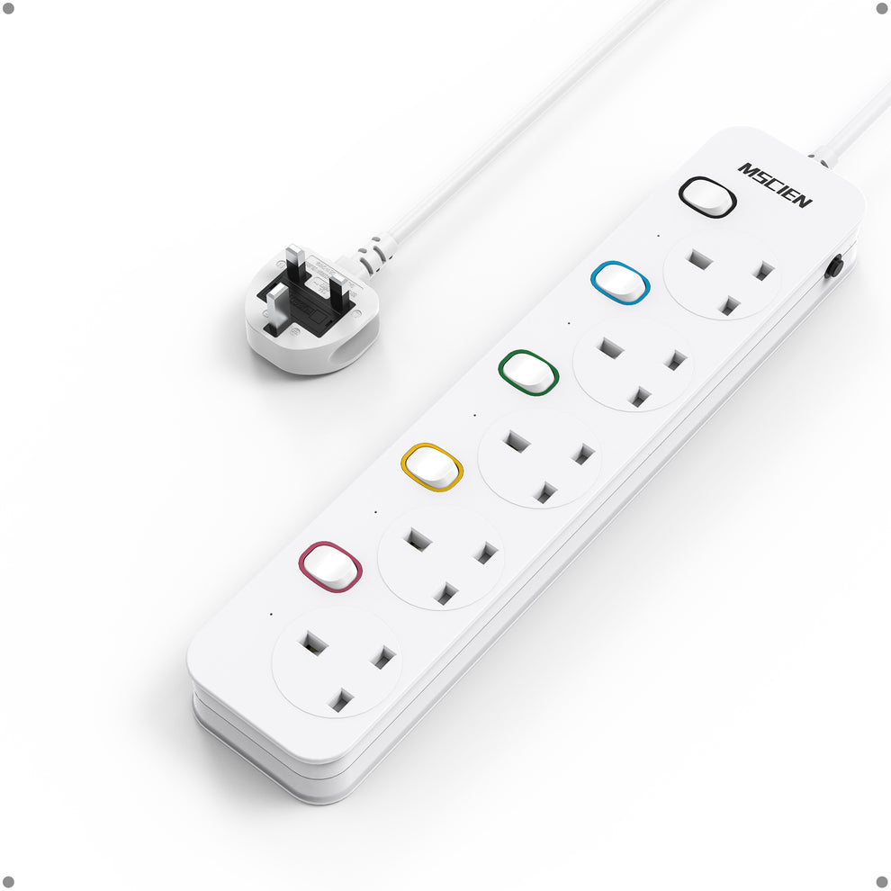 Mscien 5 Way Extension Lead 2M with Individual Switches, 2 Metre Exten ...